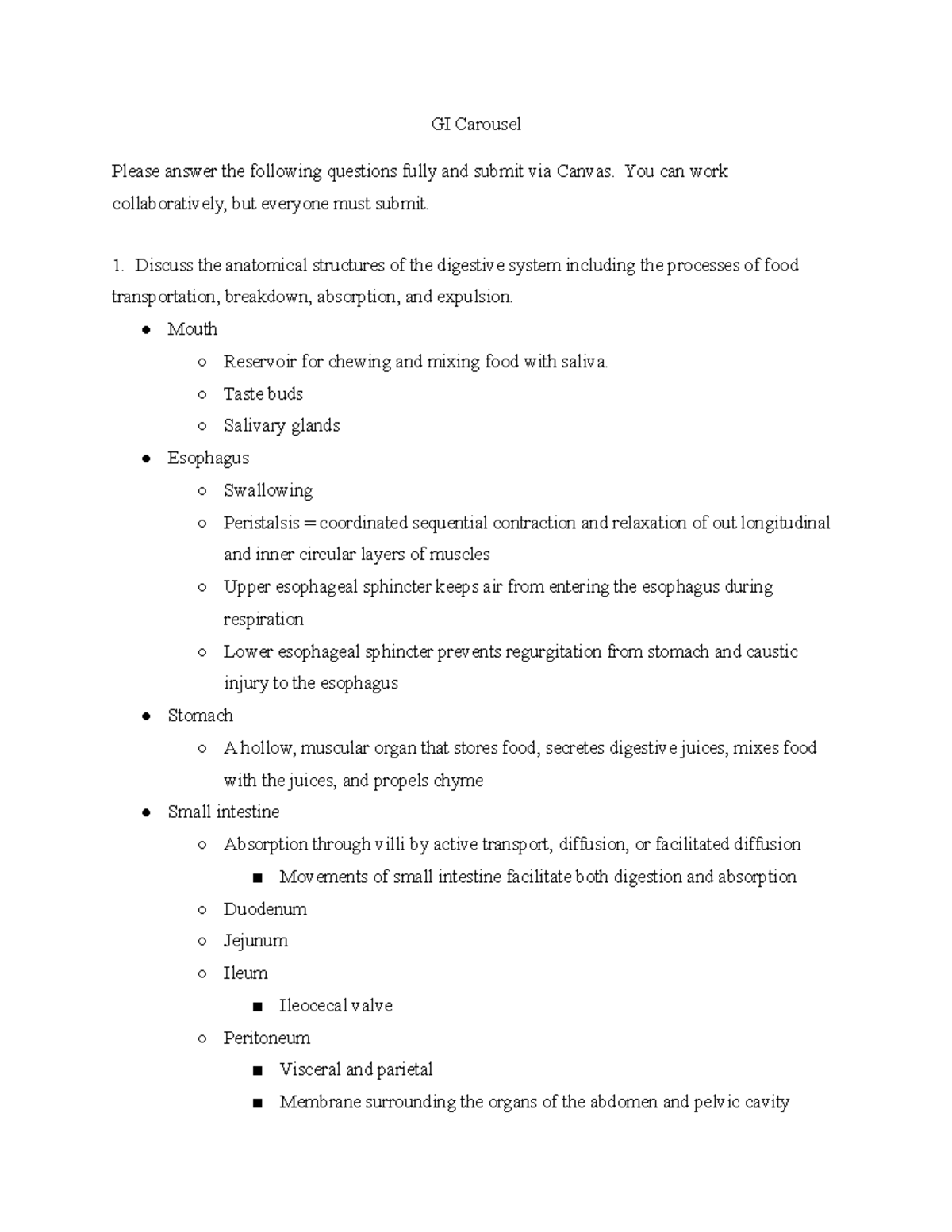 GI Carousel (Class Activity) - GI Carousel Please answer the following ...