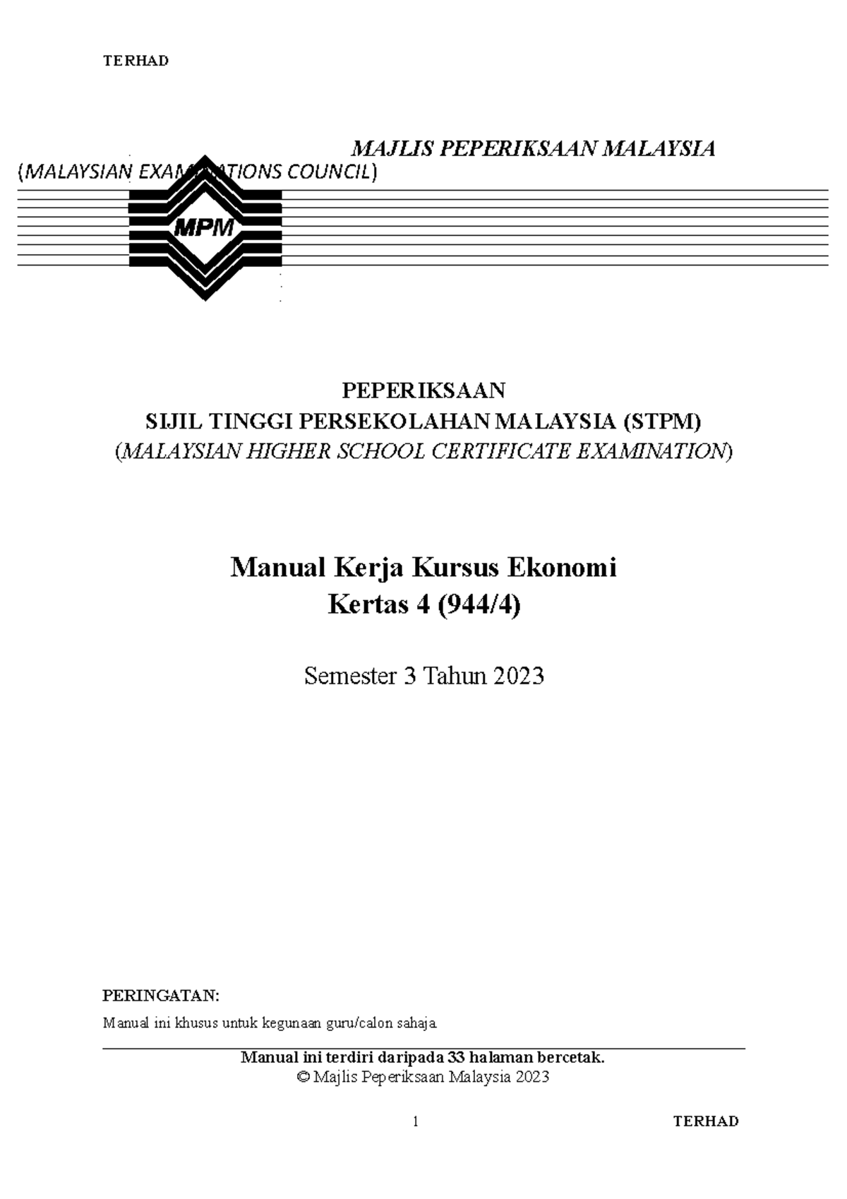 Manual kerja Kursus Ekonomi STPM 2023 - (MALAYSIAN EXAMINATIONS COUNCIL ...