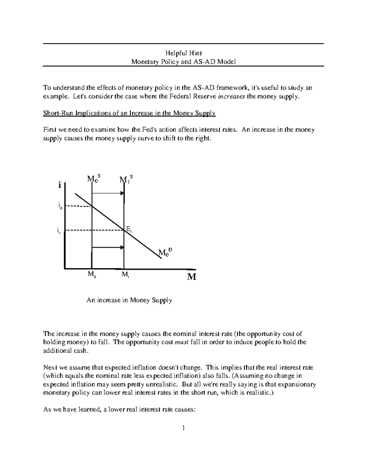 HH Monetary Policy and AS-AD Model - Helpful Hint Monetary Policy and ...