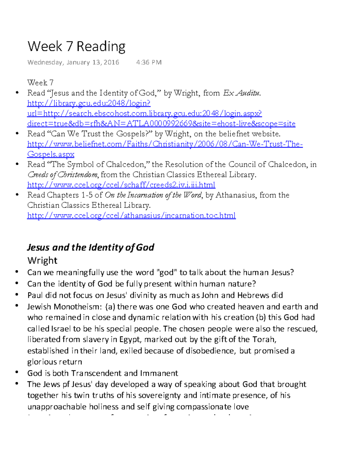 Week 7 Reading - Week 7 Reading Wednesday, January 13, 2016 4:36 PM ...