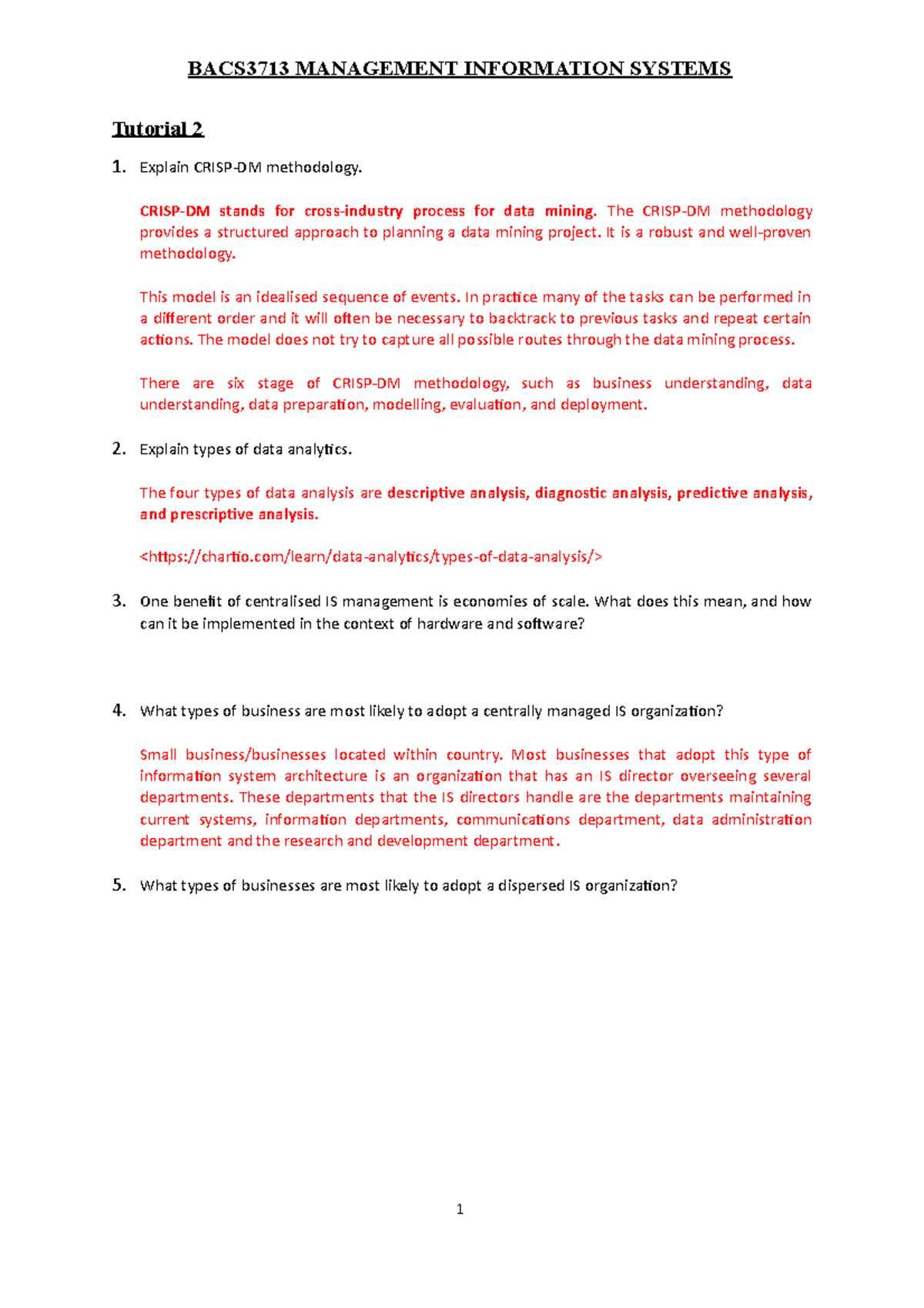 all managing information system Tutorial 2 and answers - Tutorial 2 1 ...