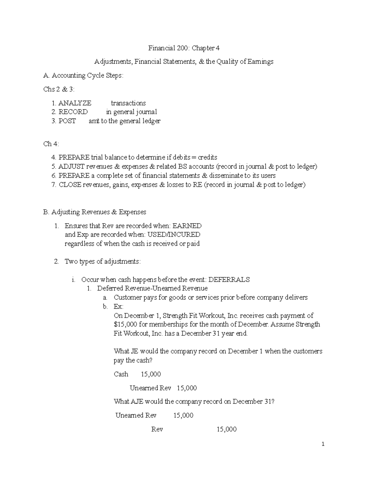 200 Chapter 4 Student Outline - Financial 200: Chapter 4 Adjustments, Financial Statements ...