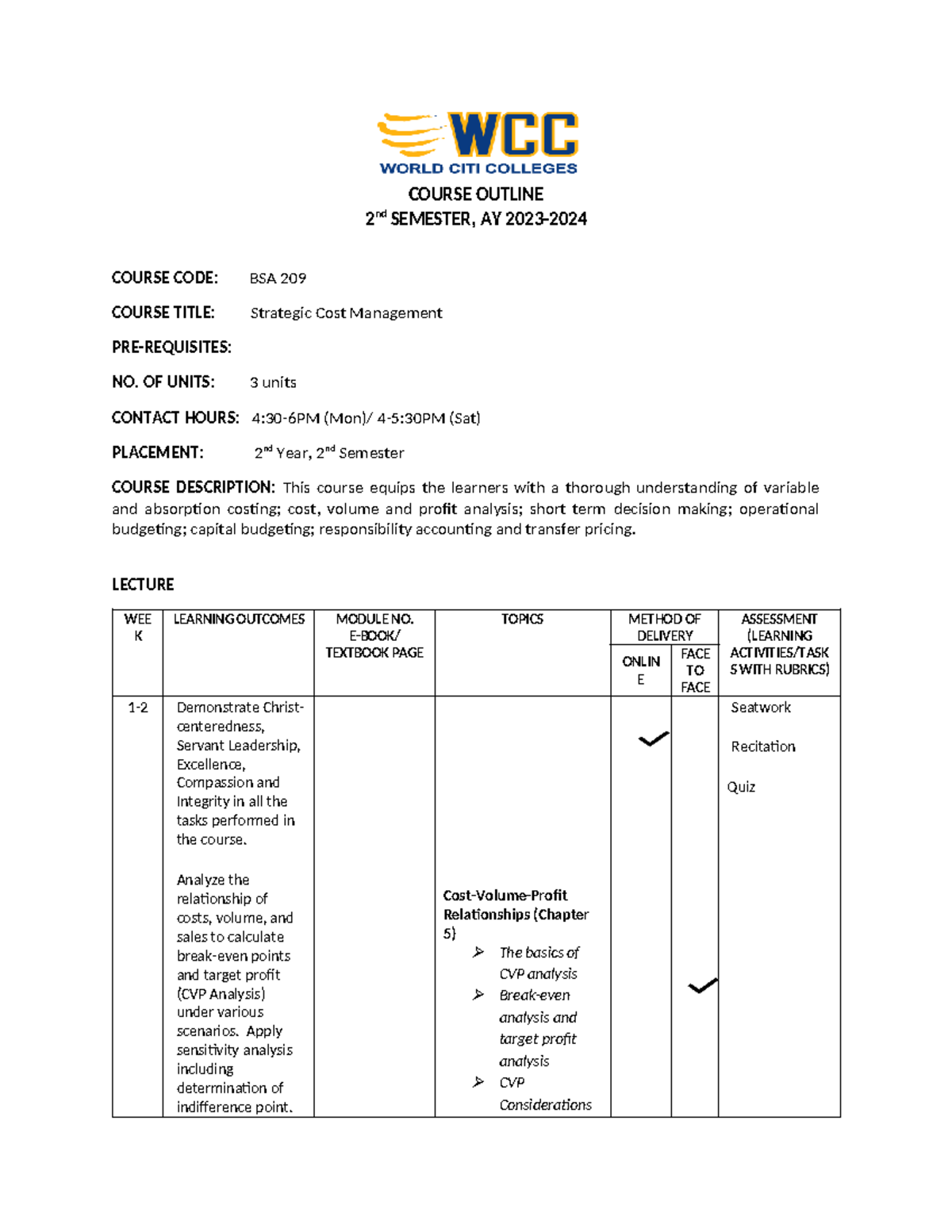 1706361327-917 - Accounting - COURSE OUTLINE 2 nd SEMESTER, AY 2023 ...