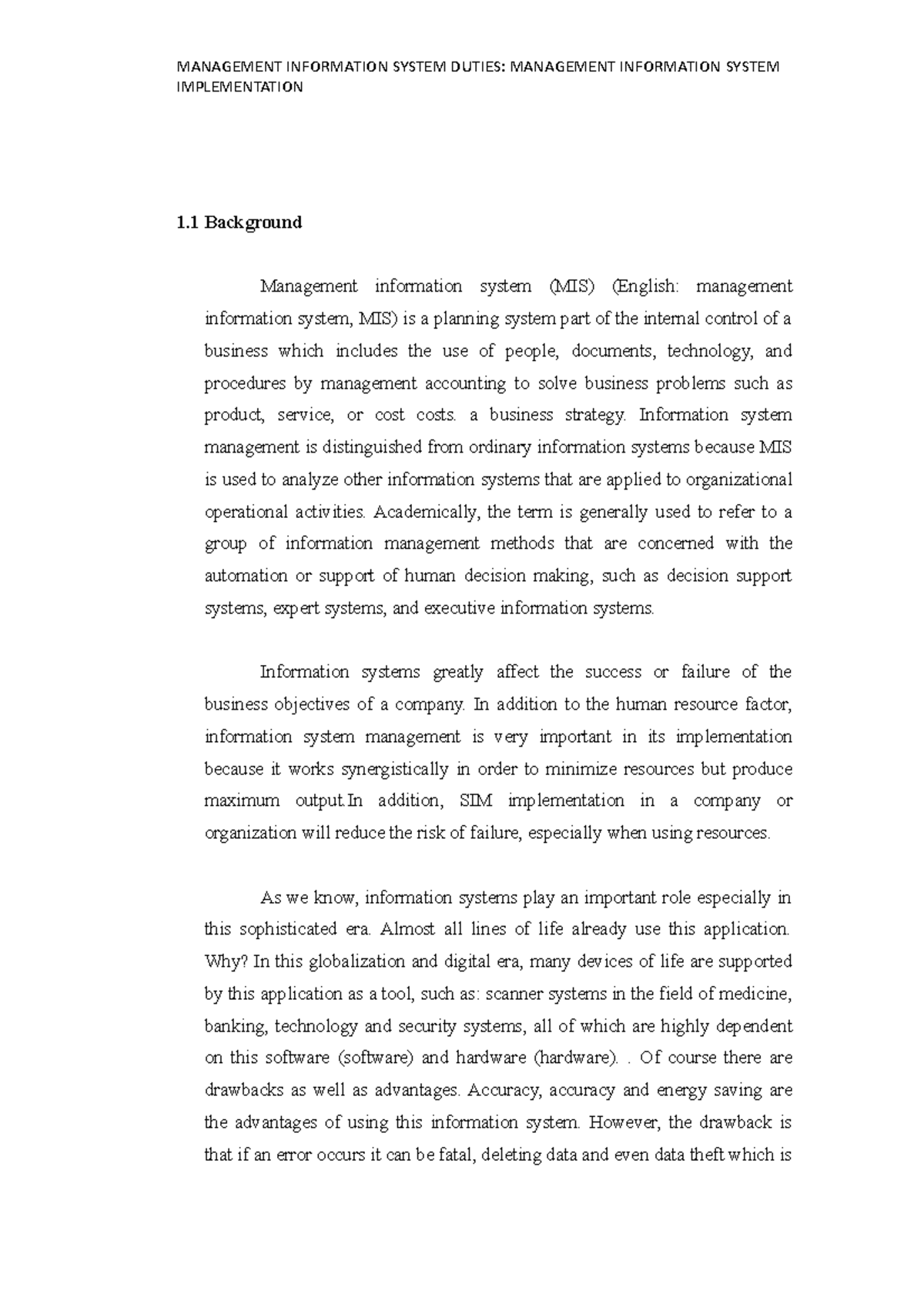 Management Information System Duties Management Information System ...