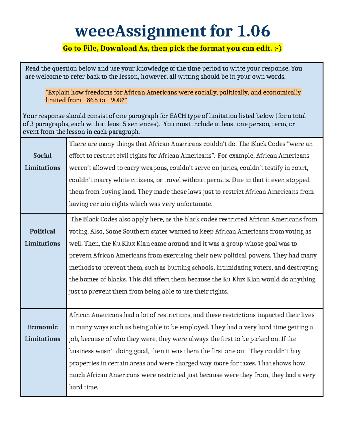 Copy of USH 1.06 done - Assignment from FLVs 2024-2025 - weeeAssignment for 1. Go to File ...