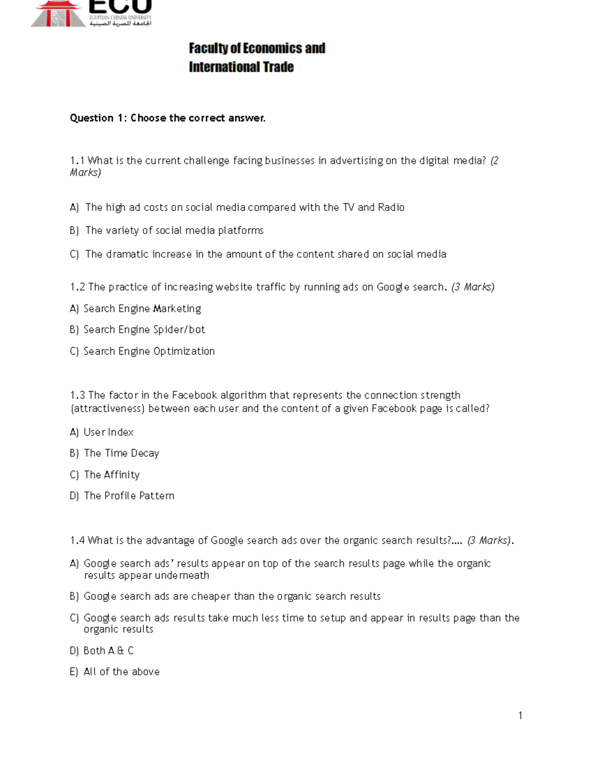 DM - Practice Questions - Question 1: Choose the correct answer. 1 What ...