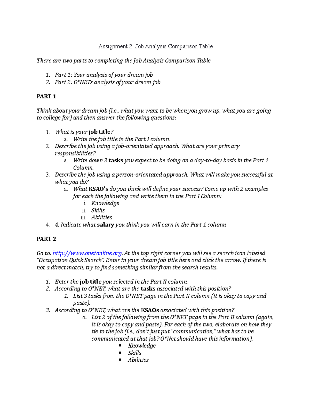 Assignment 2: job analysis - Assignment 2: Job Analysis Comparison ...