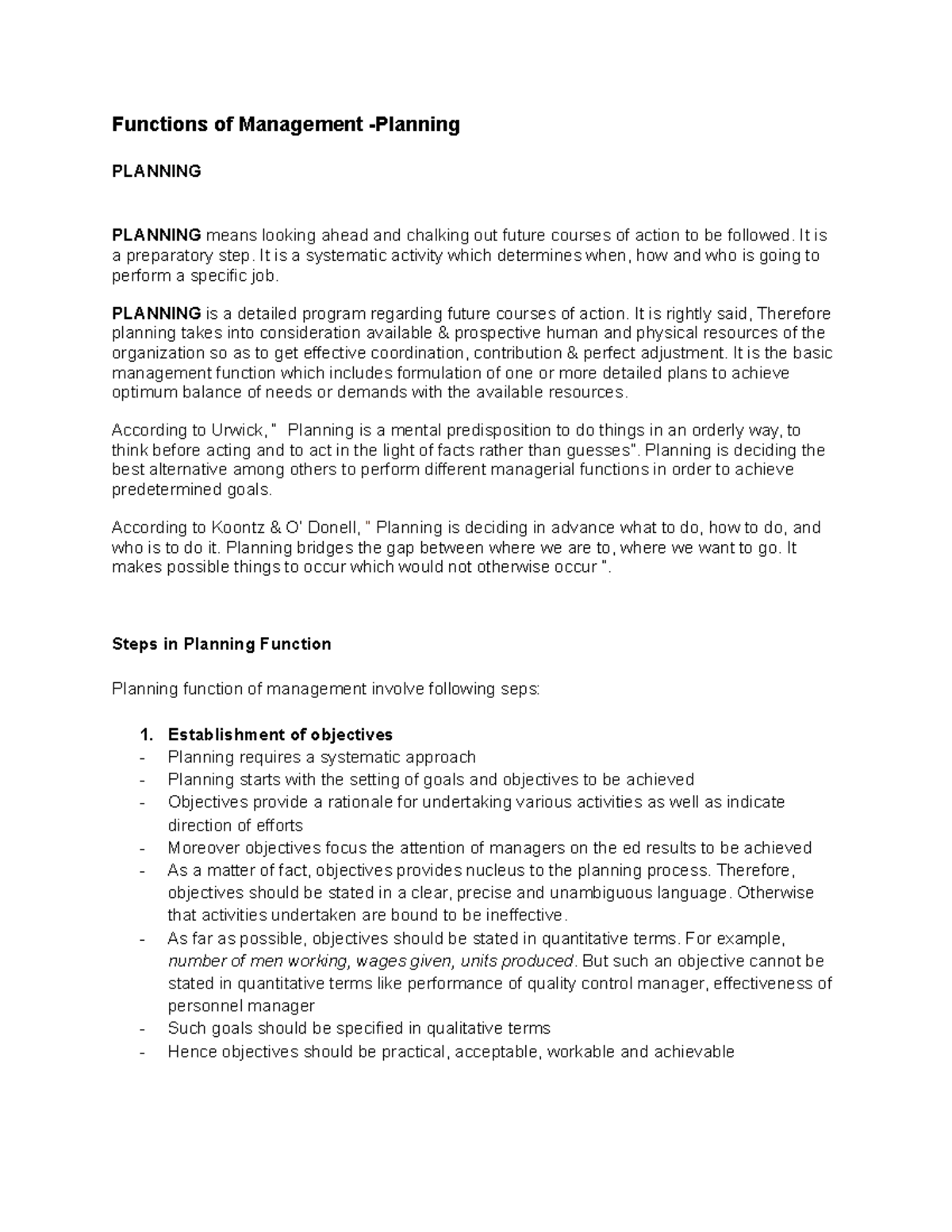 Functions of Management Planning - Functions of Management -Planning ...