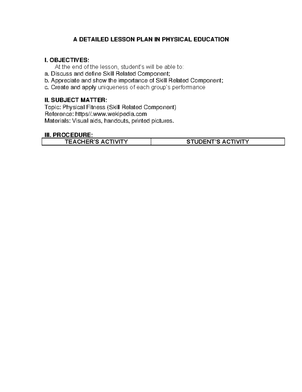 PE(DEMO) Physical Fitness Skills Related Component - A DETAILED LESSON ...