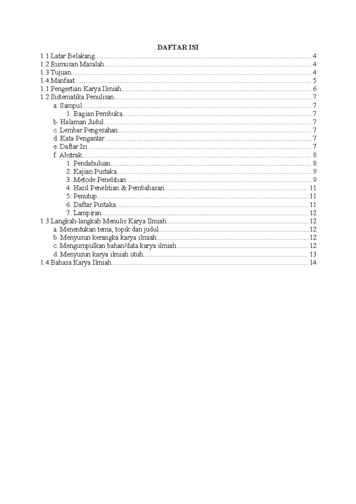 Bindo Sistematika Penulisan KTI - DAFTAR ISI 1 Latar - Studocu
