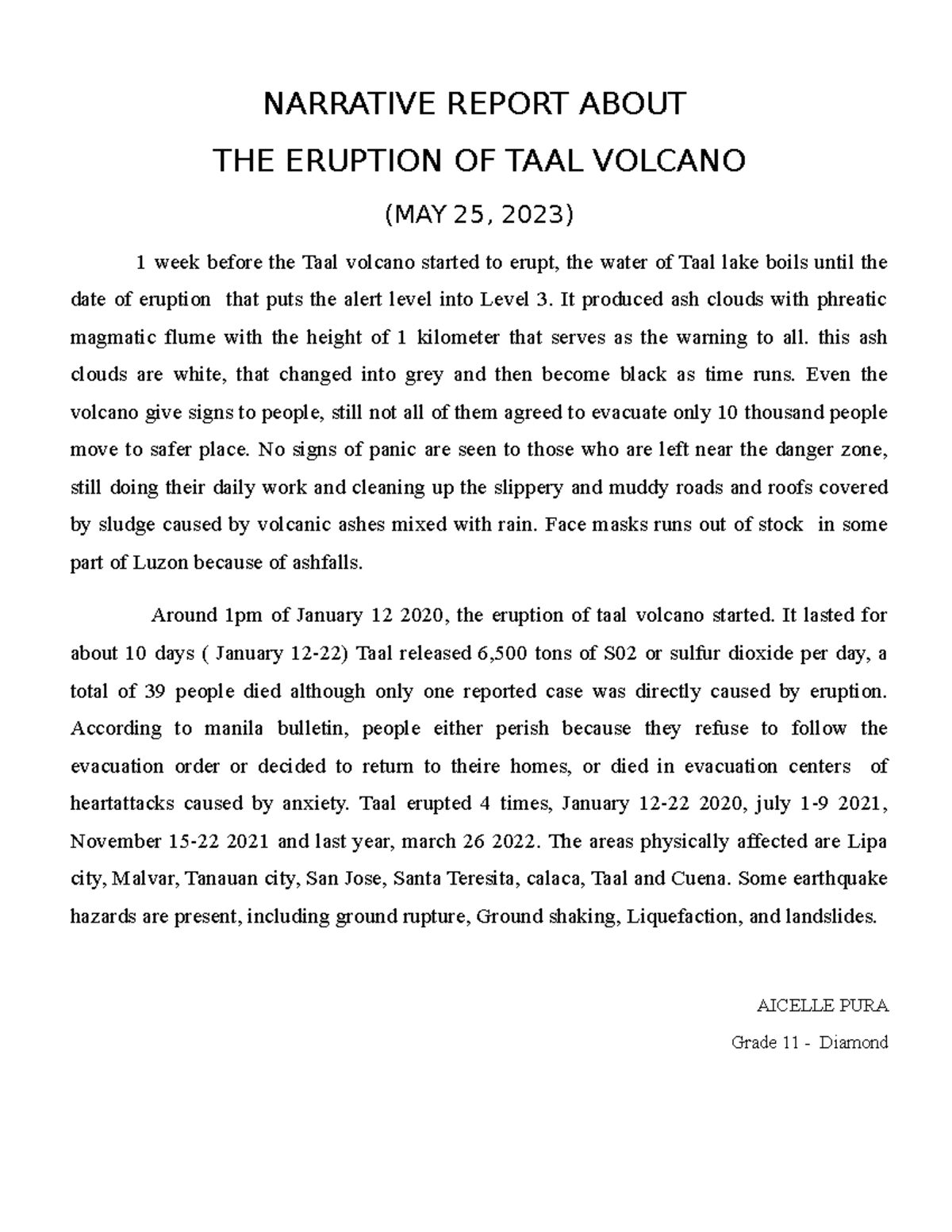 Narrative- Report - Kamisama - NARRATIVE REPORT ABOUT THE ERUPTION OF ...