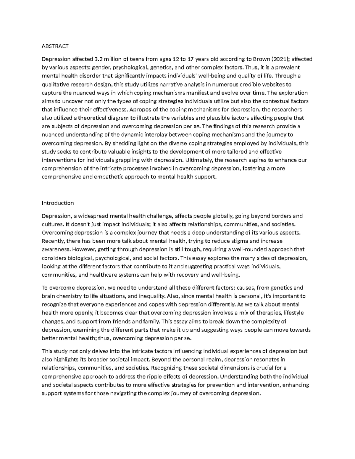 Research Article Review - ABSTRACT Depression affected 3 million of ...