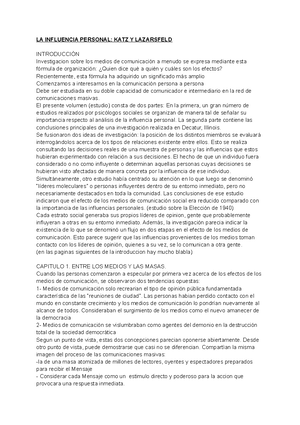Katz y Lazarsfeld - La influencia personal Resumen - Katz y Lazarsfeld ...