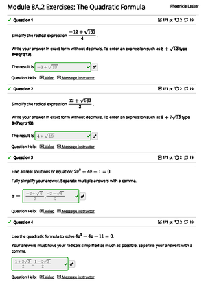 Module 8.1 Exercises -Quadratic Functions and Graphing - Module 8 Exercises: Quadratic Functions ...