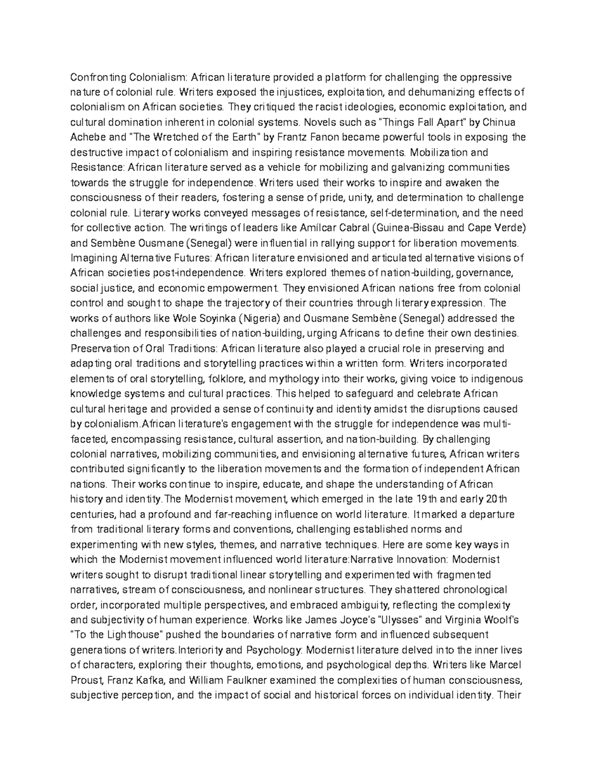World Literatur-11 - Notes - Confronting Colonialism: African ...