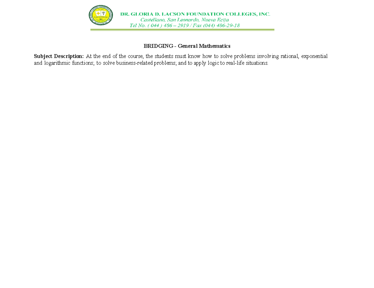 Bridging - GEN MATH 1 - general mathematics - BRIDGING - General ...