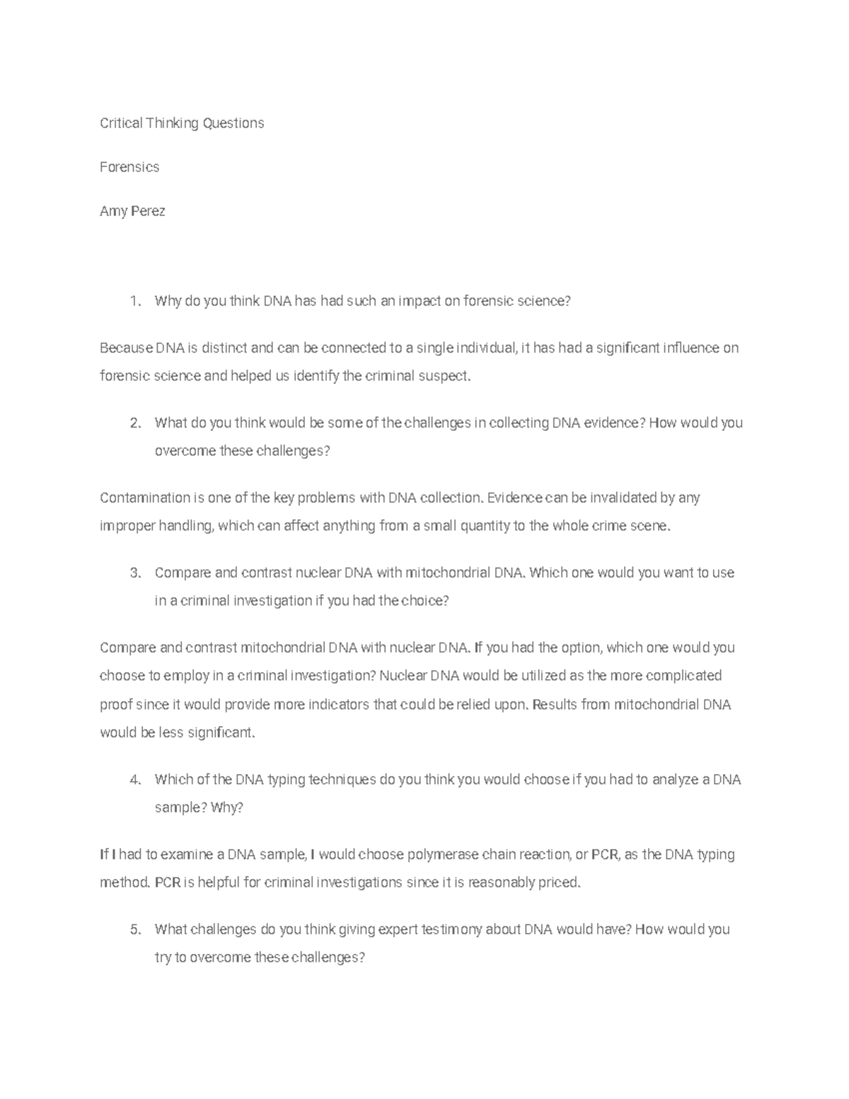 Critical thinking questions- forensics - Critical Thinking Questions ...