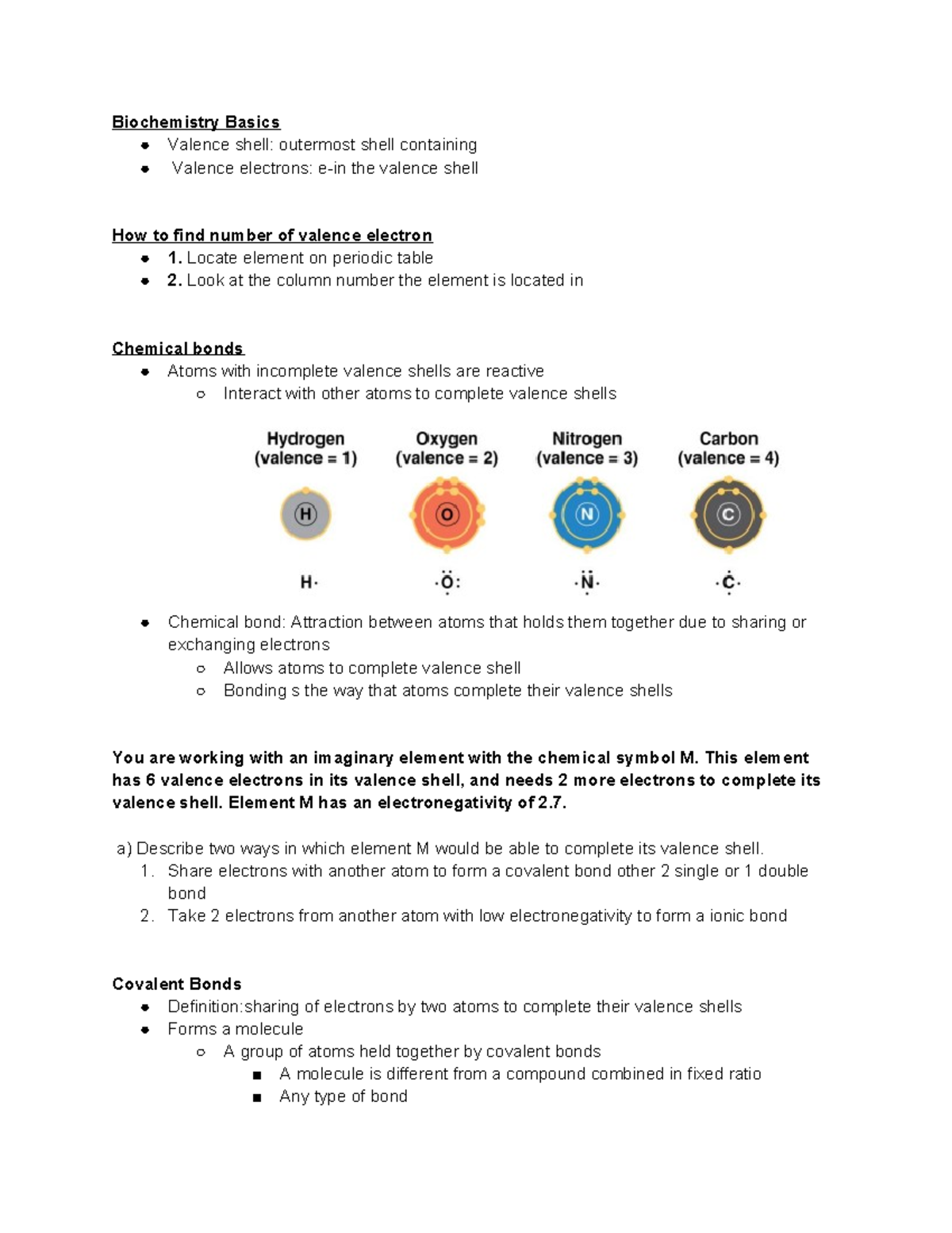 Biochemistry Basics Chemical bonds - Biochemistry Basics Valence shell ...