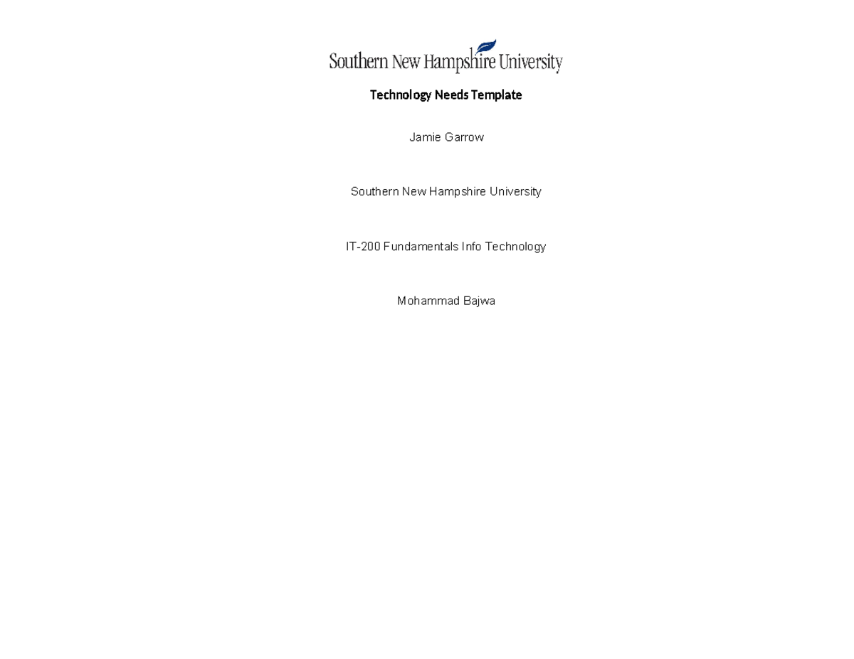 5-2 Project One - Technology, Hardware, and Software - Technology Needs ...