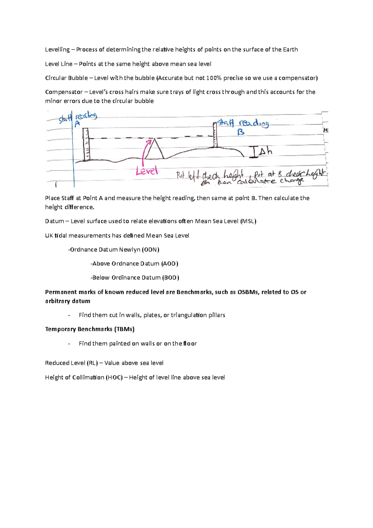 Levelling - Notes - Levelling – Process of determining the relative ...
