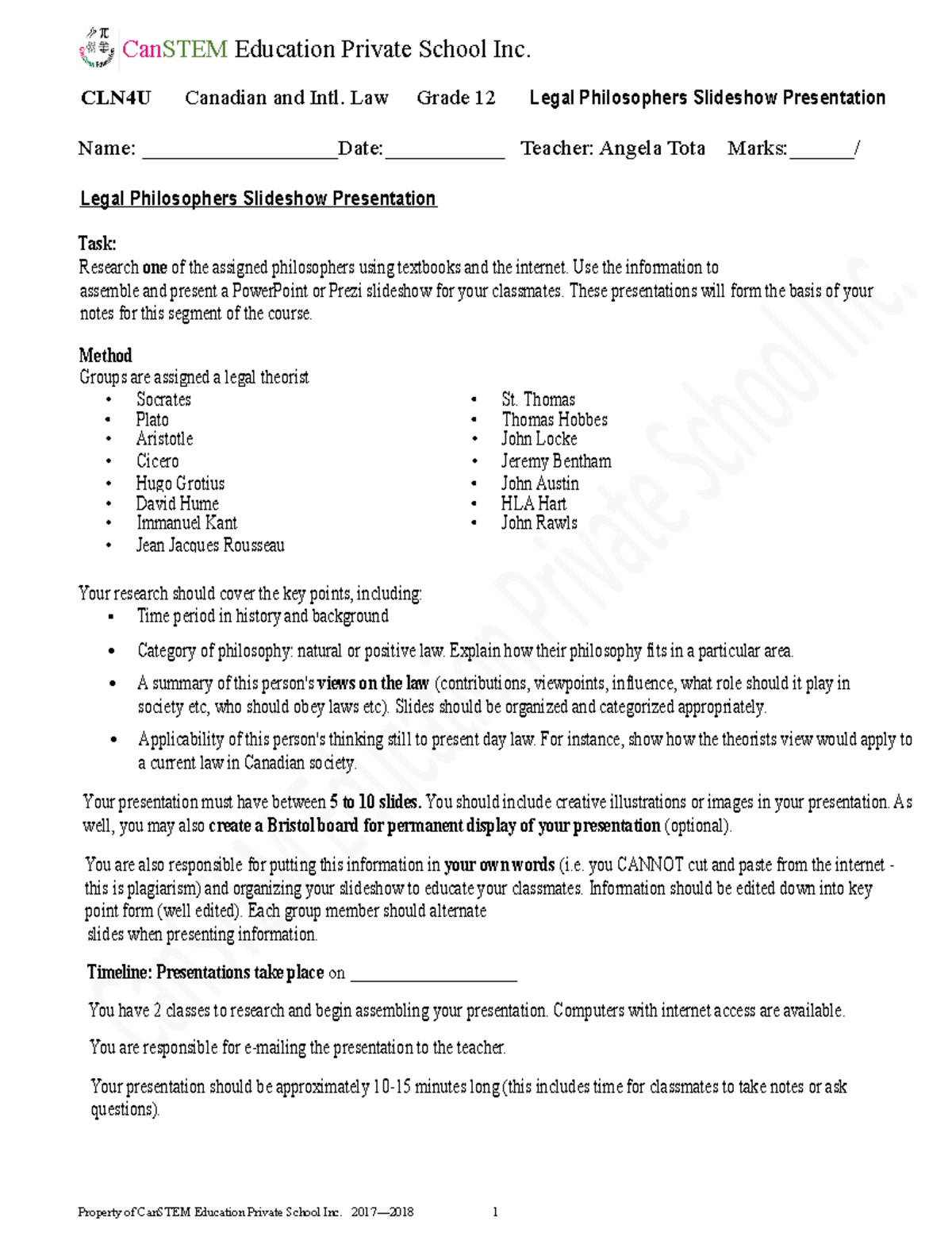 CLN4U Legal philosophers presenttion - CanSTEM Education Private School ...