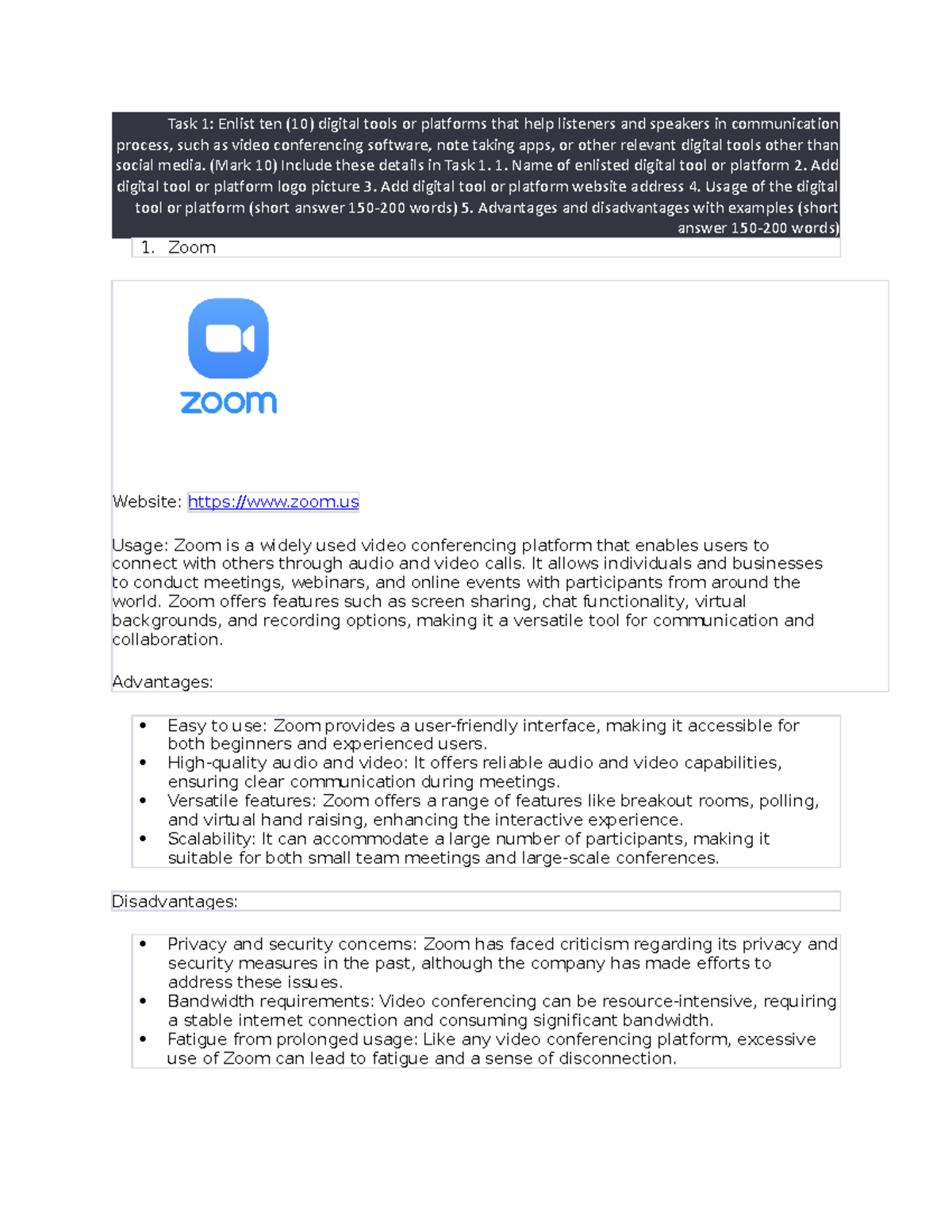 Assignment no.1 mcm301 - Task 1: Enlist ten (10) digital tools or pla琀昀orms that help listeners ...