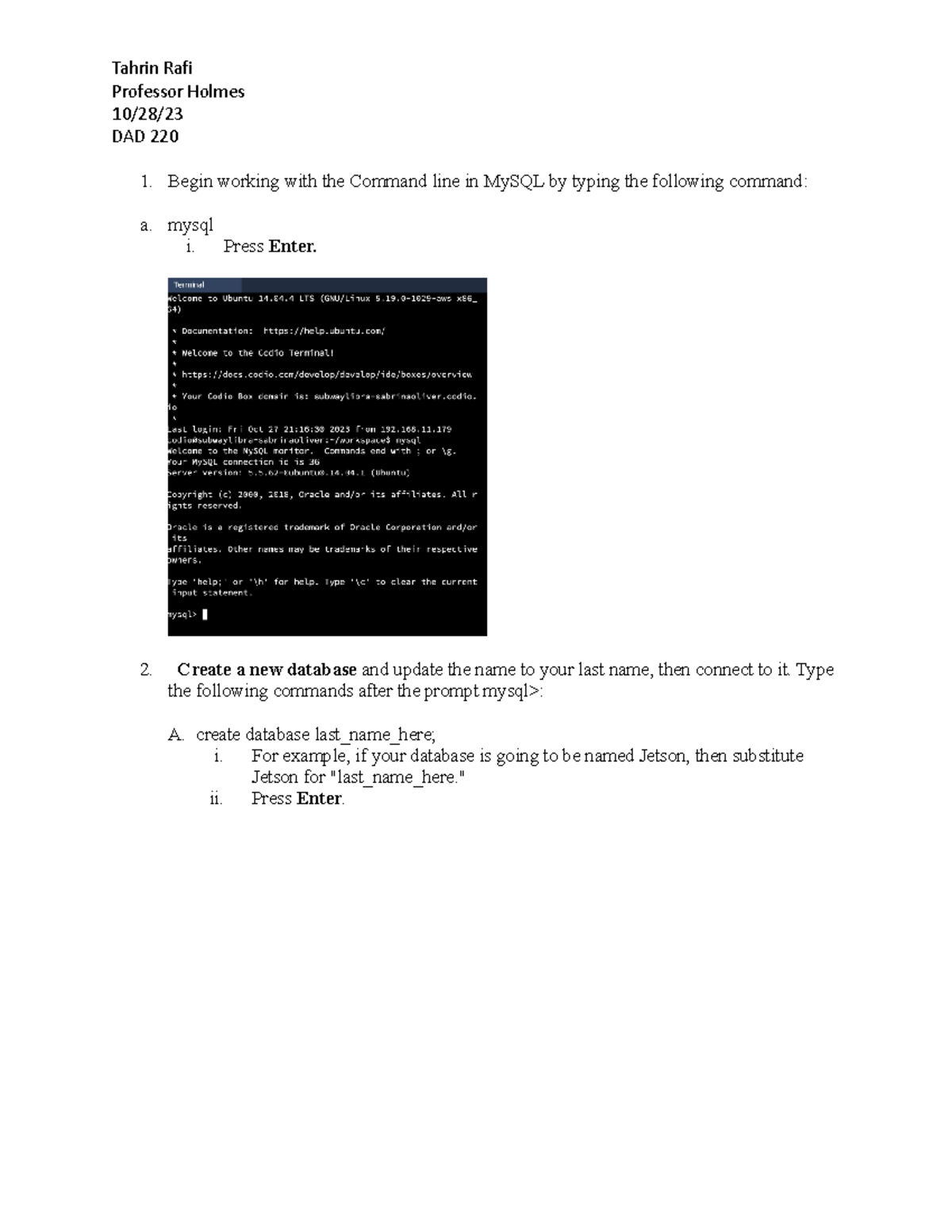 1-4 Lab - n/a - Professor Holmes 10/28/ DAD 220 1. Begin working with ...