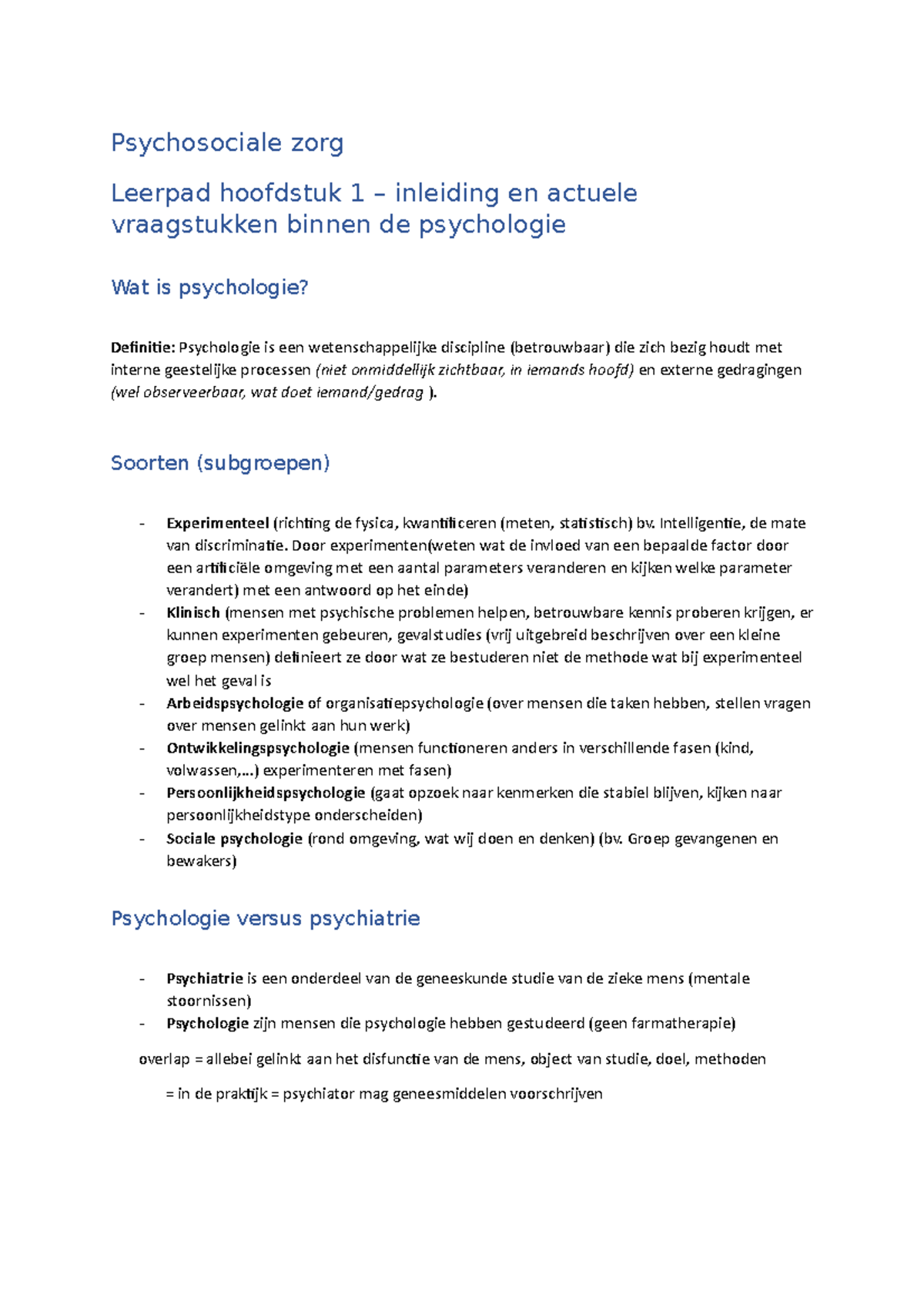 Hoofdstuk 1 psychosociale zorg - Psychosociale zorg Leerpad hoofdstuk 1 ...