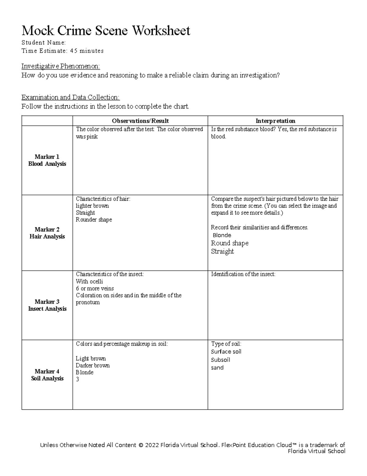 02 07 mock crime scene worksheet - Mock Crime Scene Worksheet Student ...