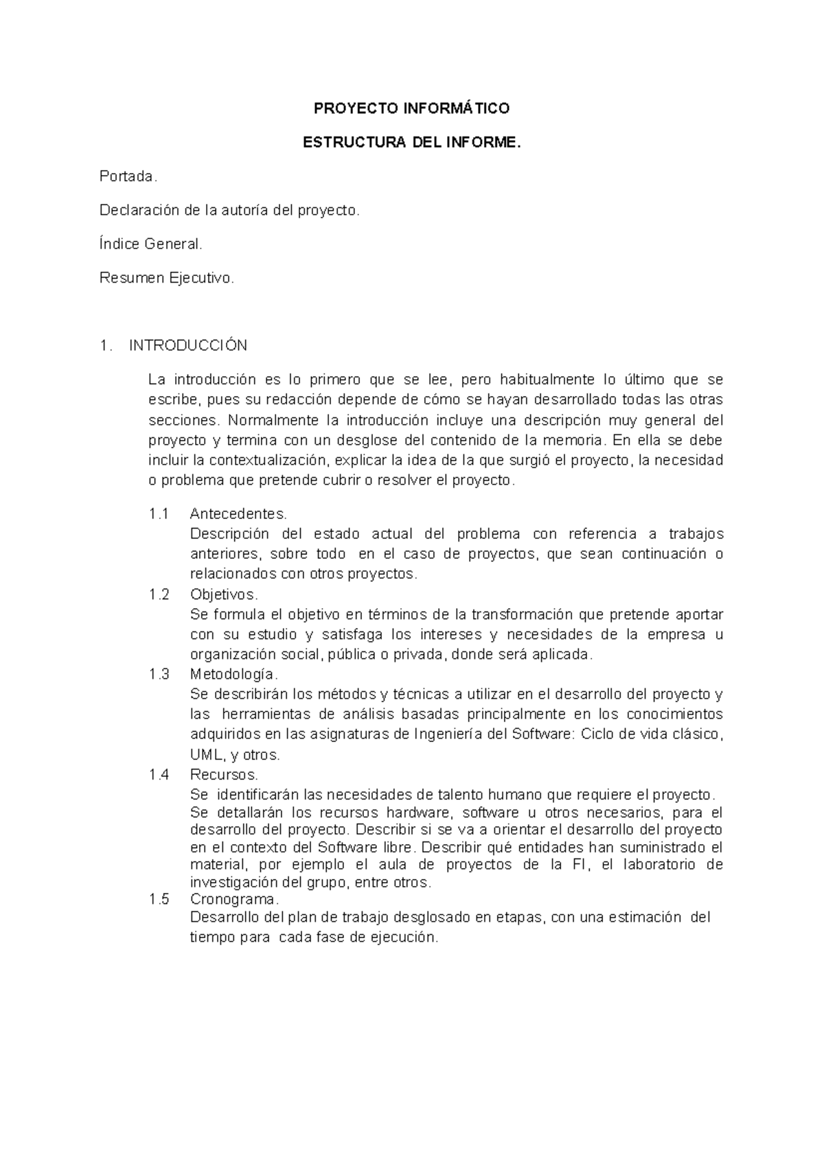 Estructura de un Proyecto Informatico - PROYECTO INFORMÁTICO ESTRUCTURA ...