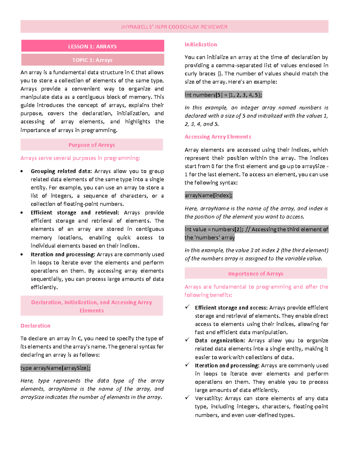 PRE INPR Codechum - wow - An array is a fundamental data structure in C ...