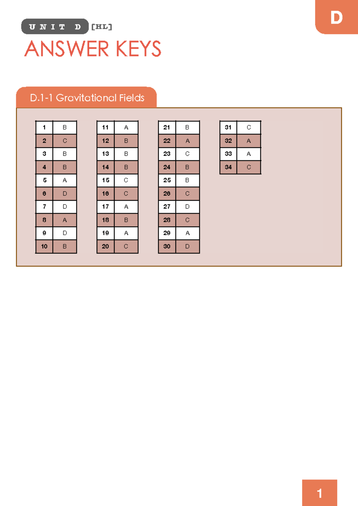 Practice D(h) Ans - Yeheh - U N I T D ANSWER KEYS D-1 Gravitational ...