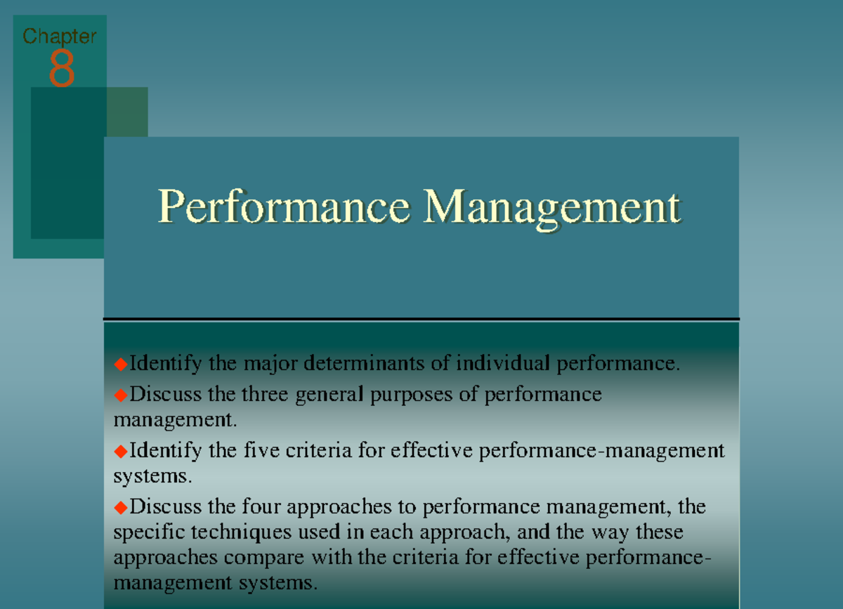 Performance Management - Performance Management Identify the major ...