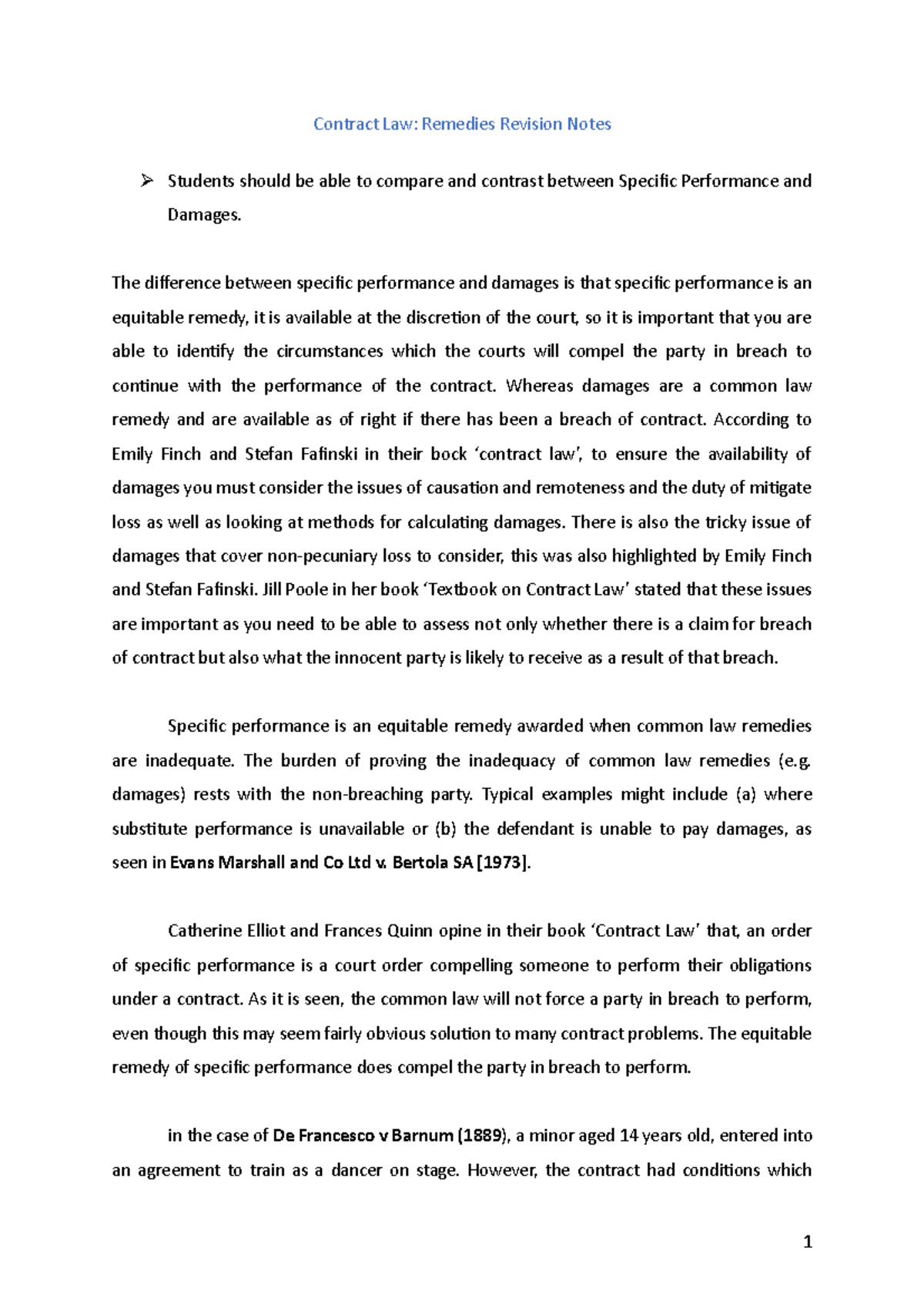 Contract Law - essay that was on the exam in 2017 - Contract Law ...