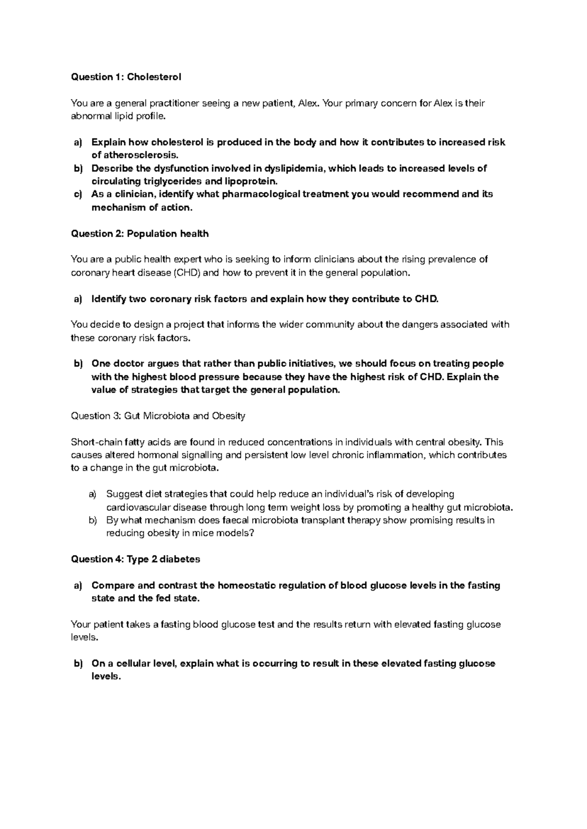 MetS exam questions - Question 1: Cholesterol You are a general ...