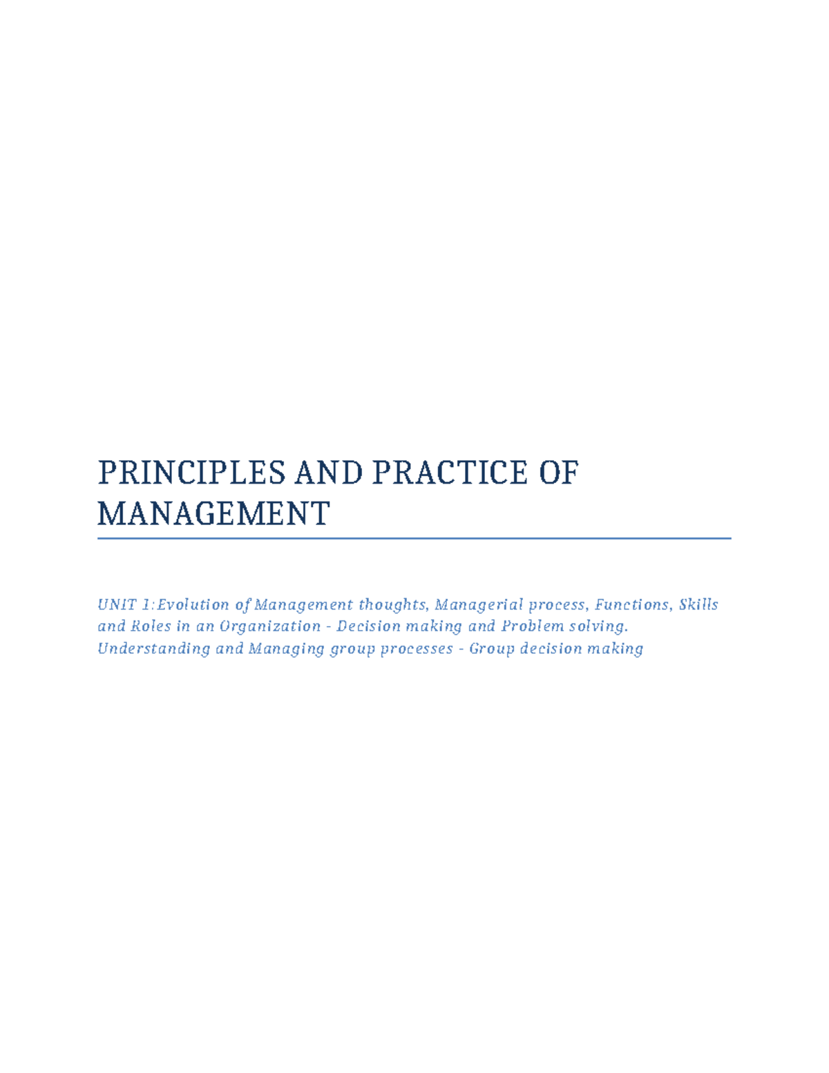 Principles AND Practice OF Management - UNIT 1 - PRINCIPLES AND ...