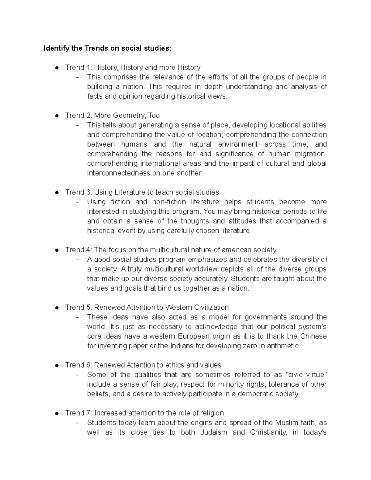 Social Studies Program - Identify the Trends on social studies: Trend 1 ...