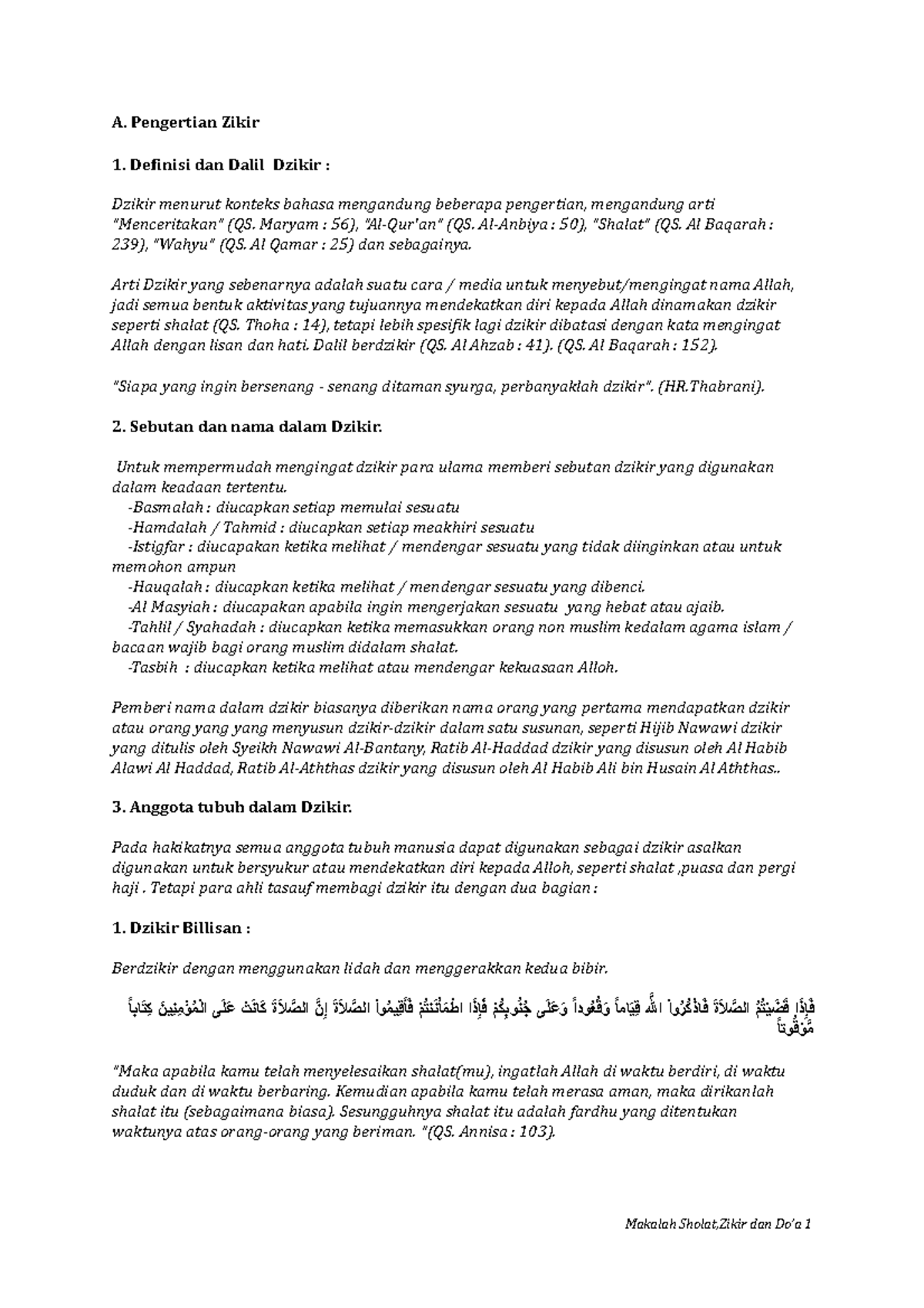 Makalah Zikir DAN DOA - A. Pengertian Zikir Definisi dan Dalil Dzikir ...