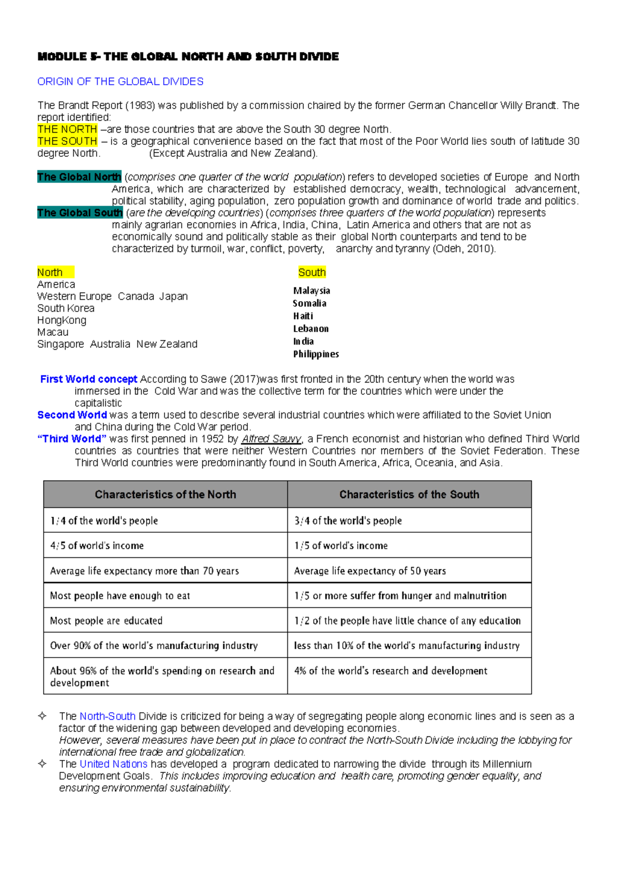 GE5 Reviewer Module 5 - MODULE 5 - THE GLOBAL NORTH AND SOUTH DIVIDE ...