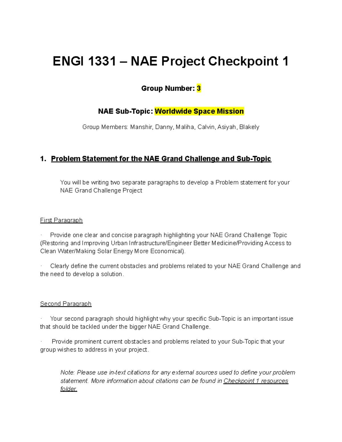 ENGI 1331 – NAE Project Checkpoint 1 - ENGI 1331 – NAE Project ...
