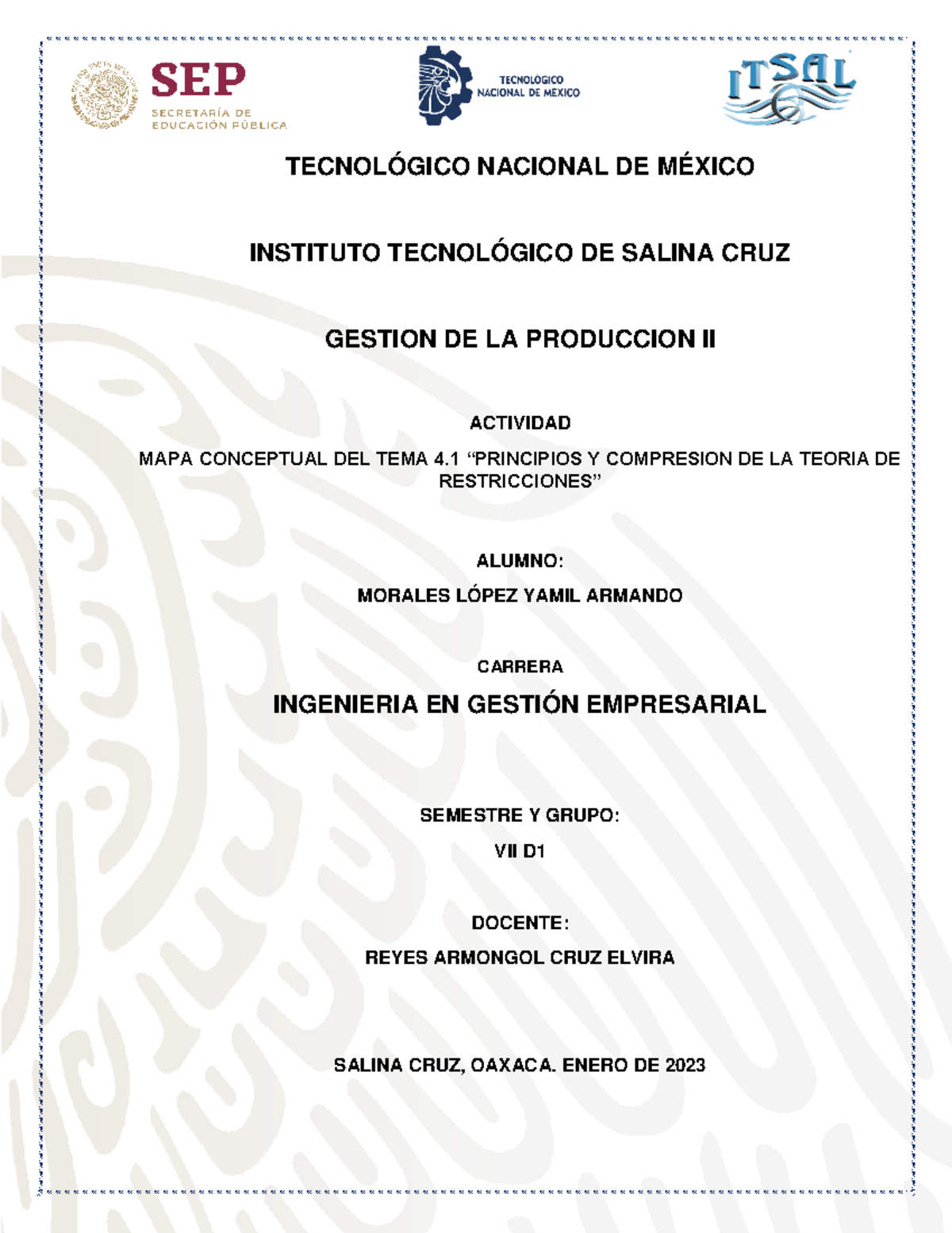 Mapa Conceptual 4.1 GPII - TECNOLÓGICO NACIONAL DE MÉXICO INSTITUTO TECNOLÓGICO DE SALINA CRUZ ...