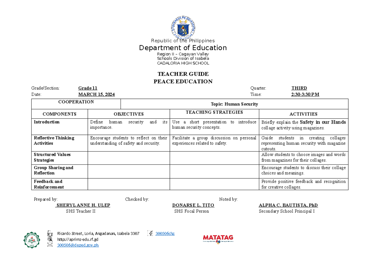 Peace education week 5 - Ricardo Street, Loria, Angadanan, Isabela 3307 ...