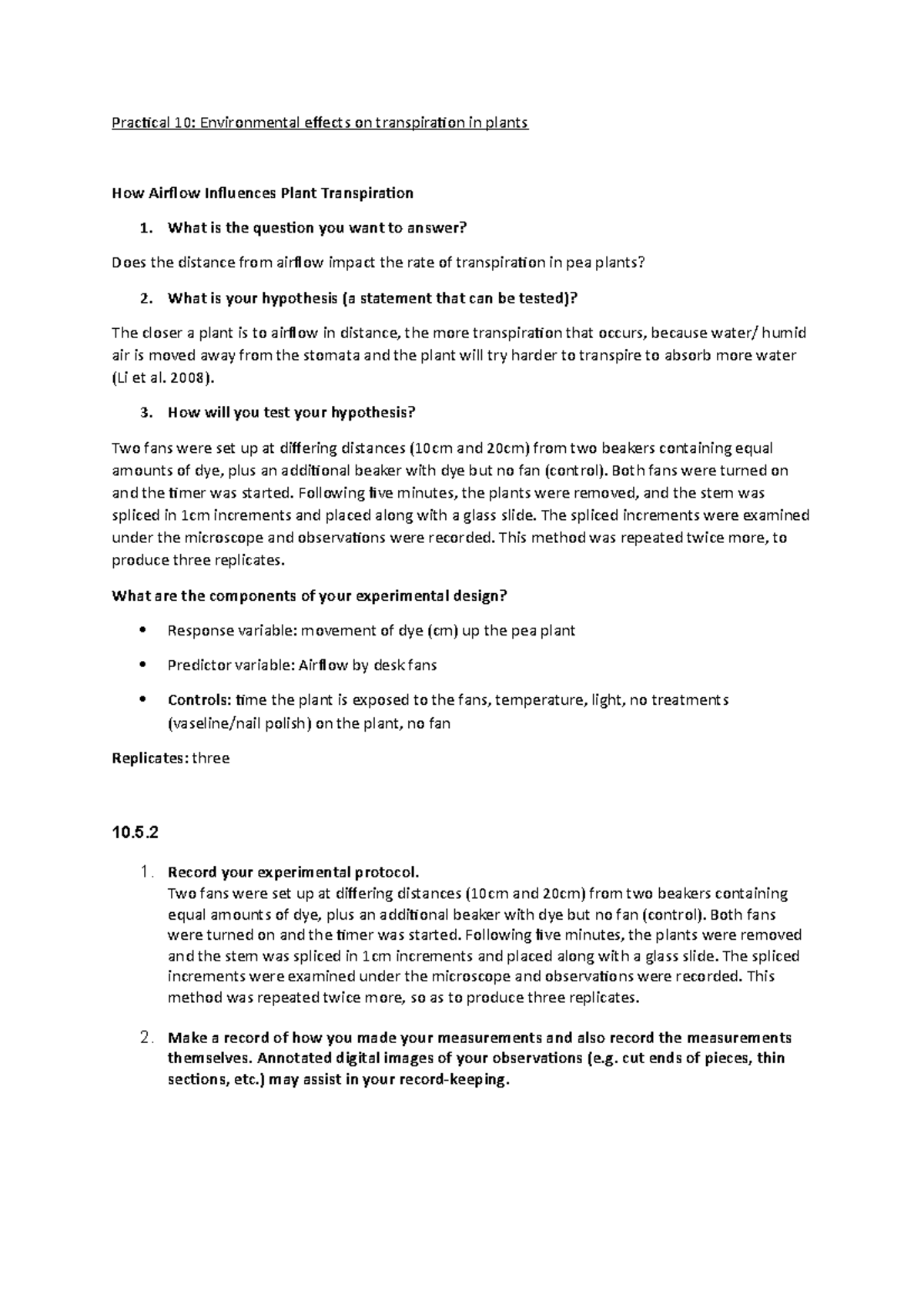 Practical 10 Notes - Practical 10: Environmental effects on ...
