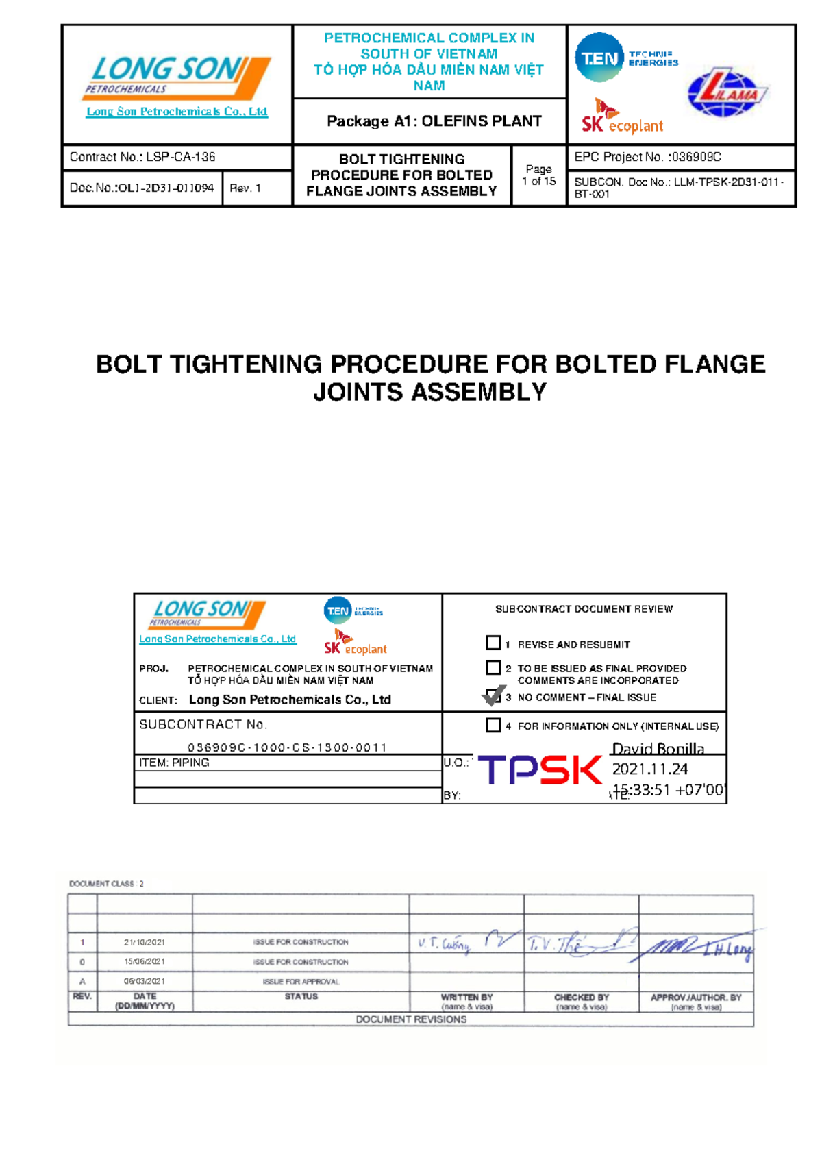 OL1-2D31-011094-1-BOLT Tightening Procedure FOR Bolted Flange Joints ...