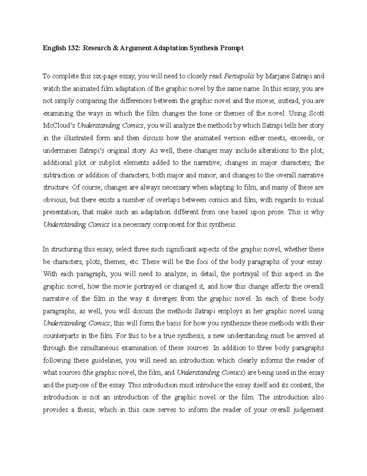 Spring 2020 Essay 1 Prompt - English 132: Research & Argument ...