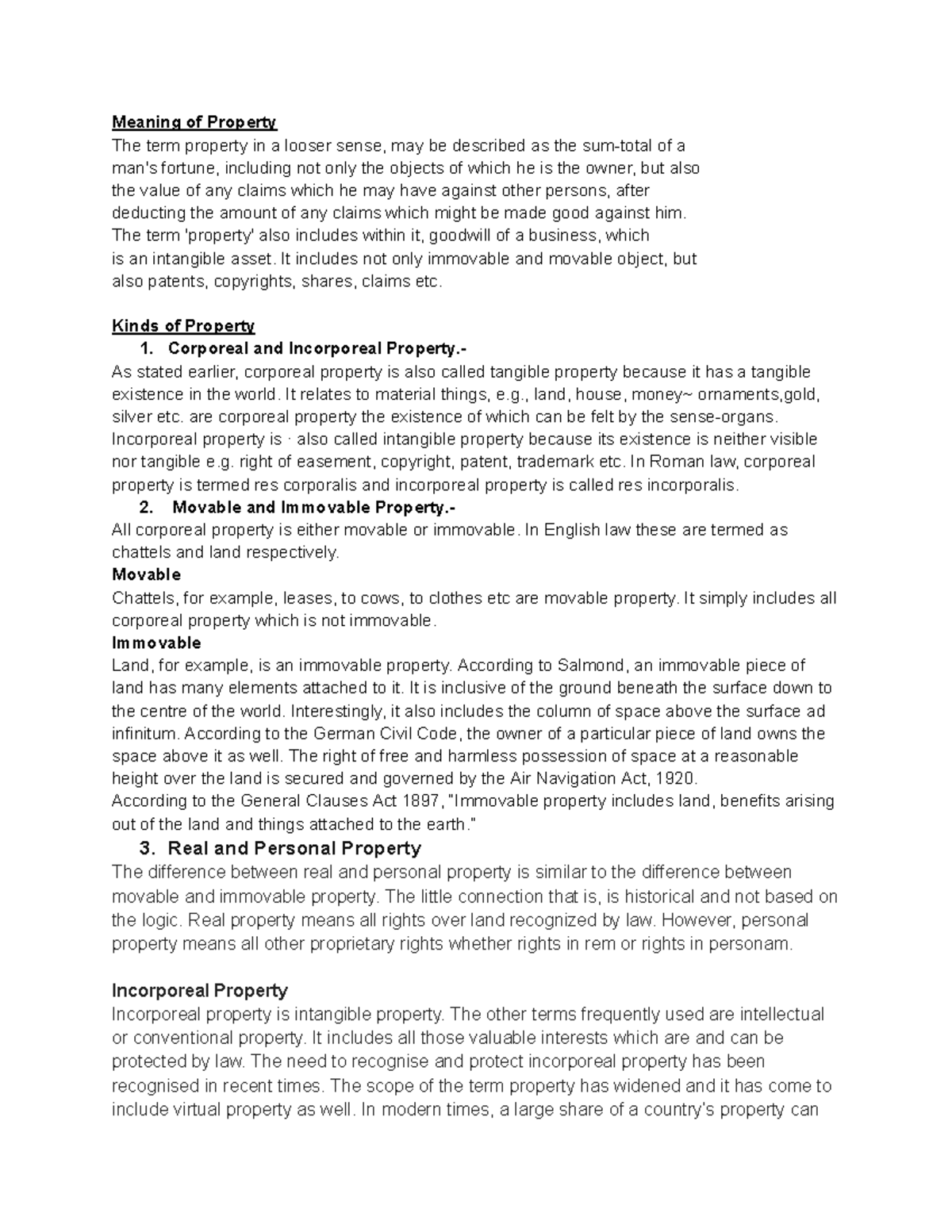 Property - Meaning of Property The term property in a looser sense, may ...