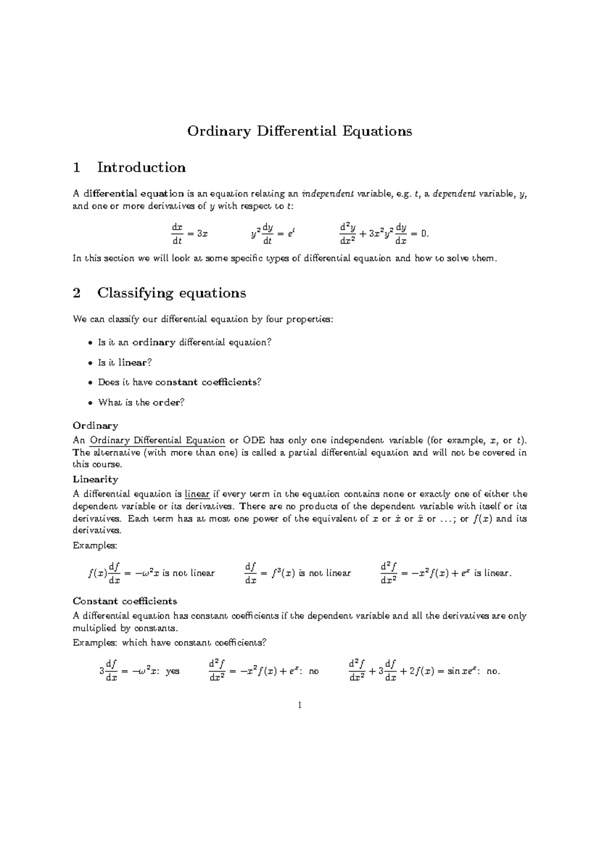ODE extra - Ordinary Differential Equations 1 Introduction A differential equation is an ...