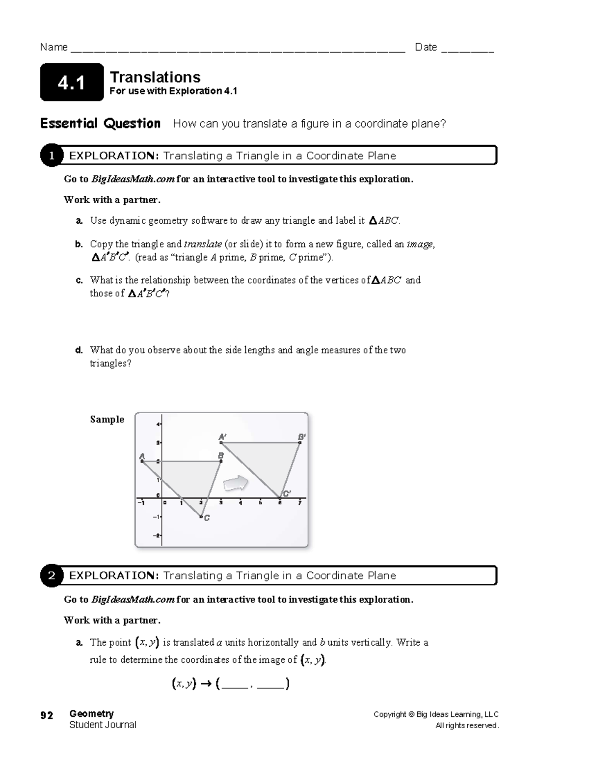 4.1 note for math - Geometry Copyright © Big Ideas Learning, LLC ...
