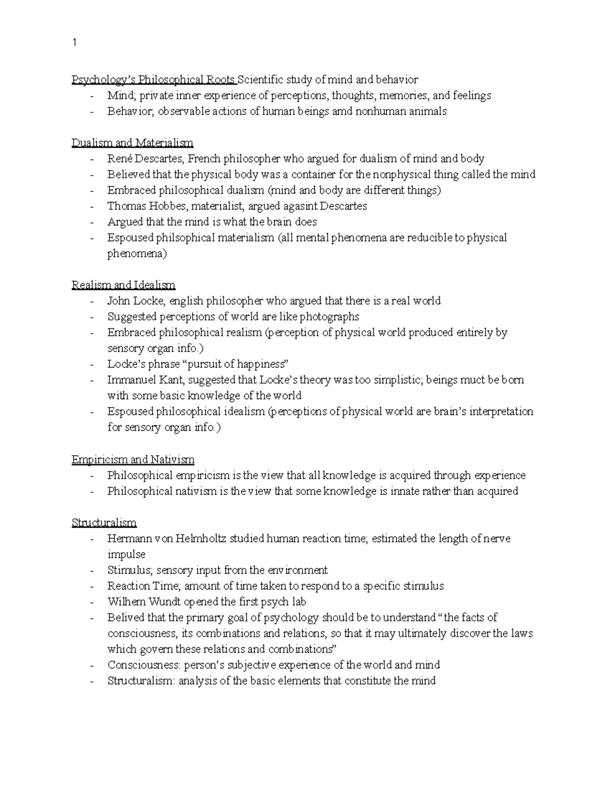 PSY 200 Chap 1 -2 - Psychology’s Philosophical Roots Scientific study ...