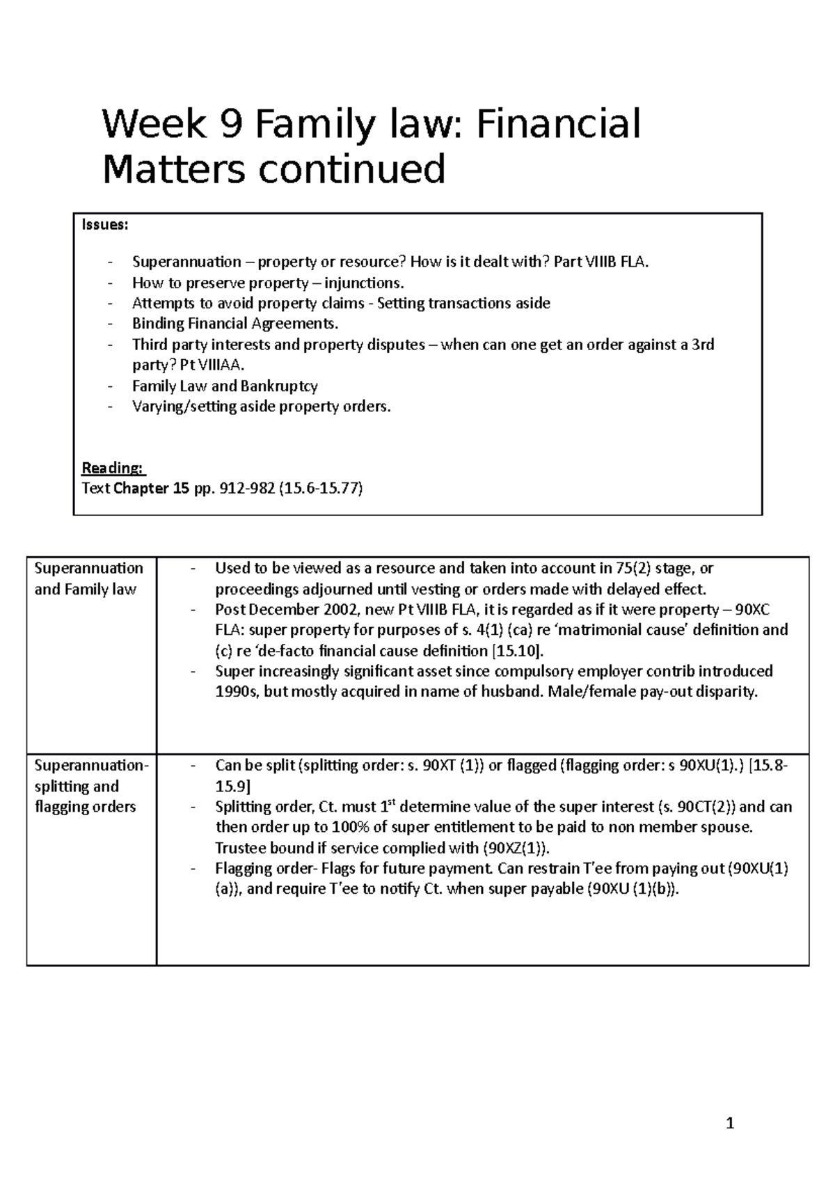Week 9 Family law - summary for part 2 financial matters - Week 9 ...